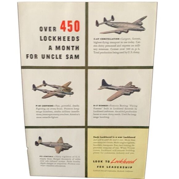 Lockheed | Accents | Vintage 945 Lockheedover 45 A Month For Uncle Sam ...